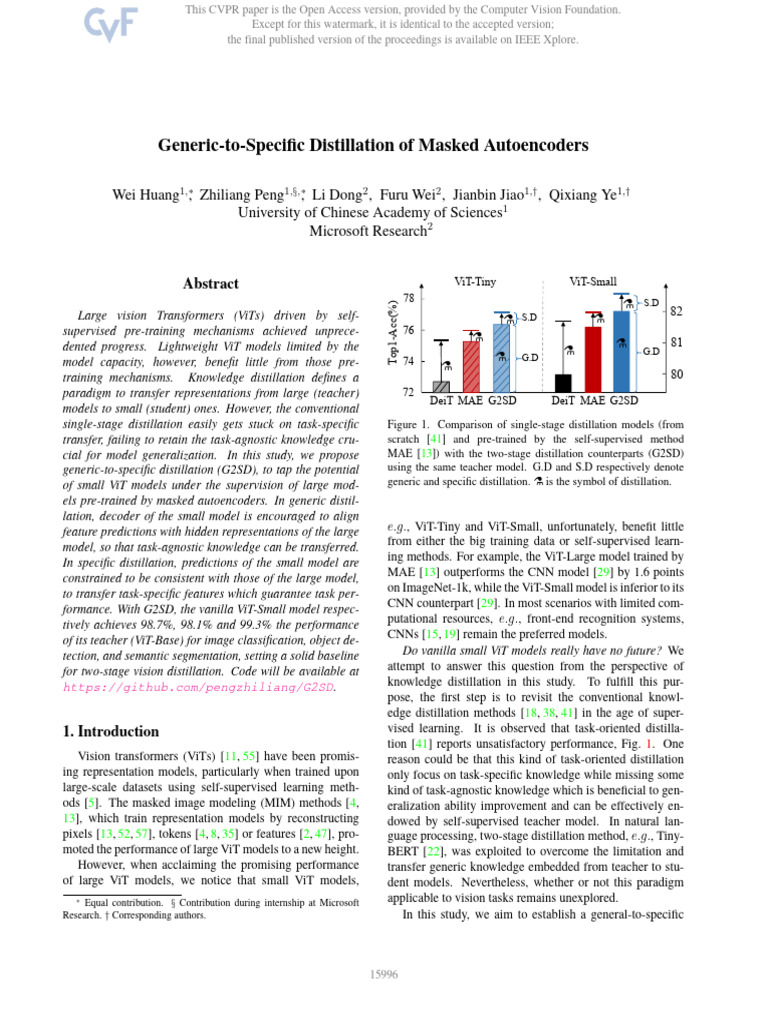 Generic-To-Specific Distillation of Masked Autoencoders | PDF | Image ...