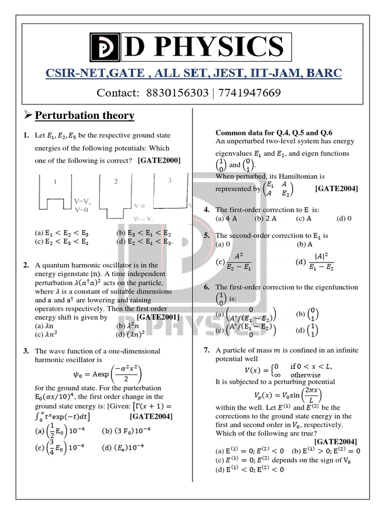 Assignment Perturbation Theory (D PHYSICS) | PDF | Perturbation Theory (Quantum Mechanics ...
