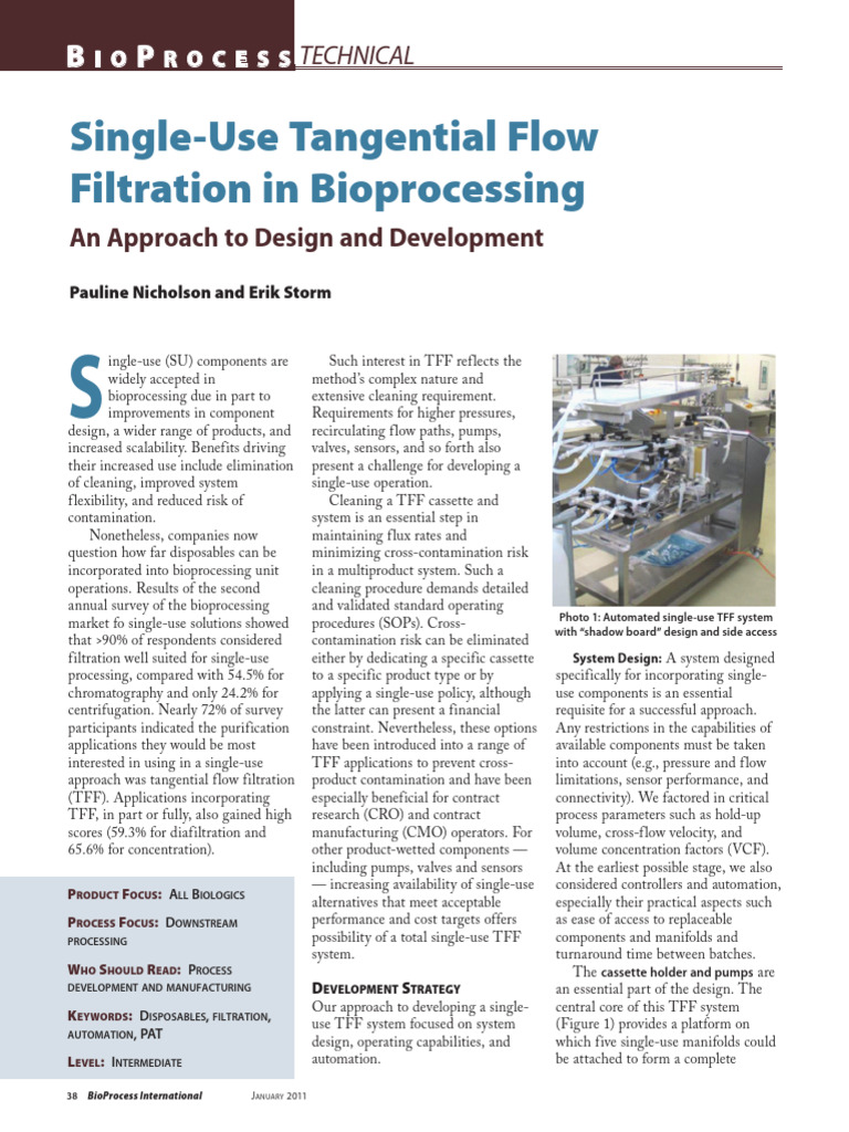 Single-Use Tangential Flow Filtration in Bioprocessing: An Approach To Design and Development ...
