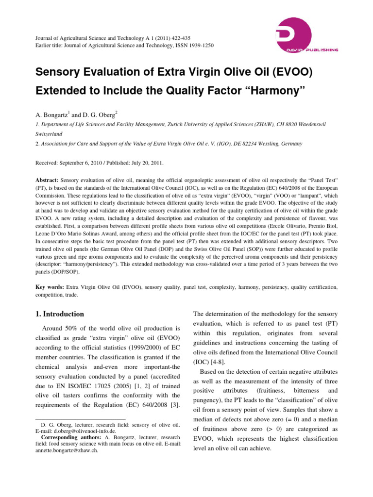 Bongartz A y Oberg DG, 2011 | PDF | Olive Oil | Odor