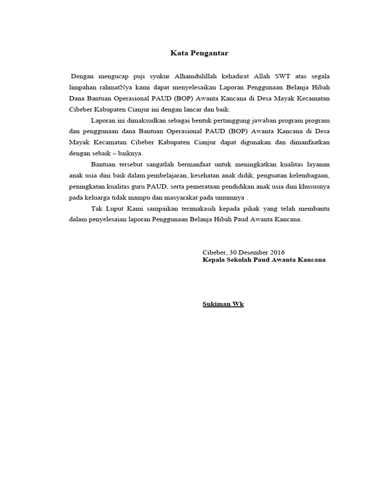 Laporan Belanja Hibah Paud Awanta | PDF