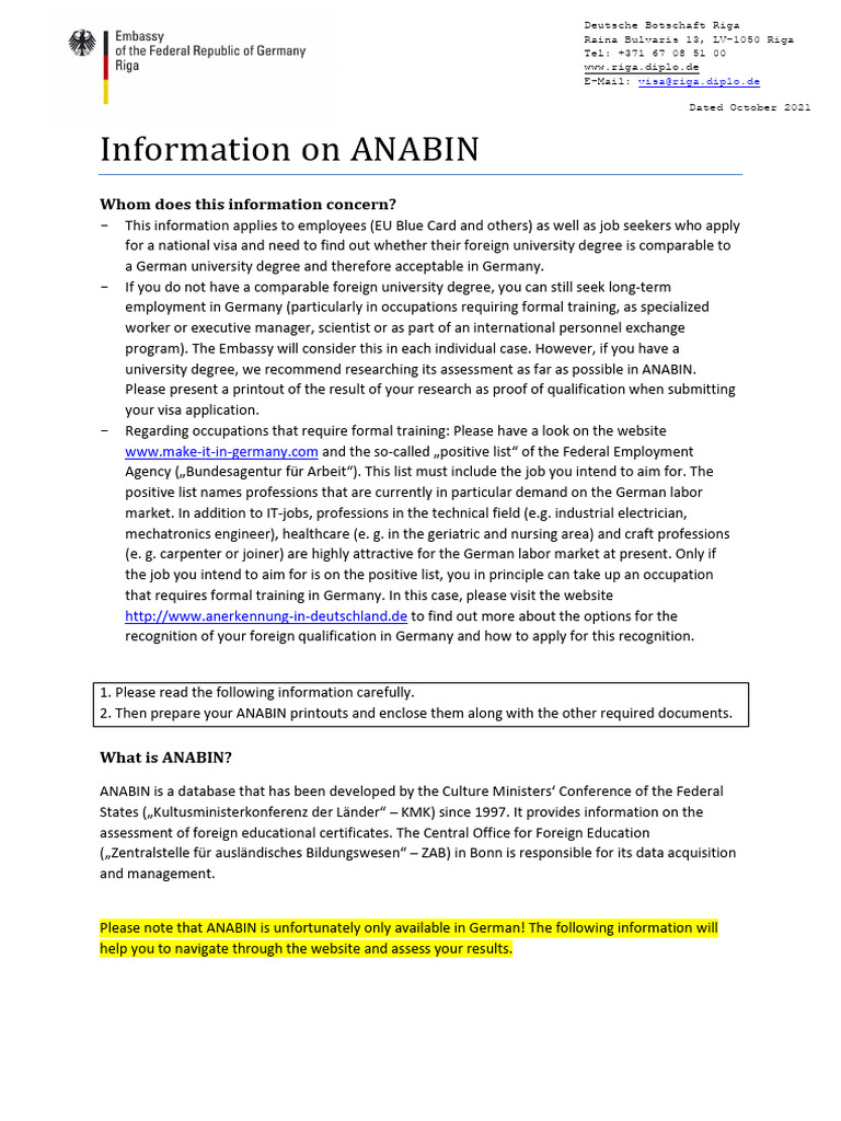 Informationen Zu Anabin en Data | PDF | Menu (Computing) | Travel Visa