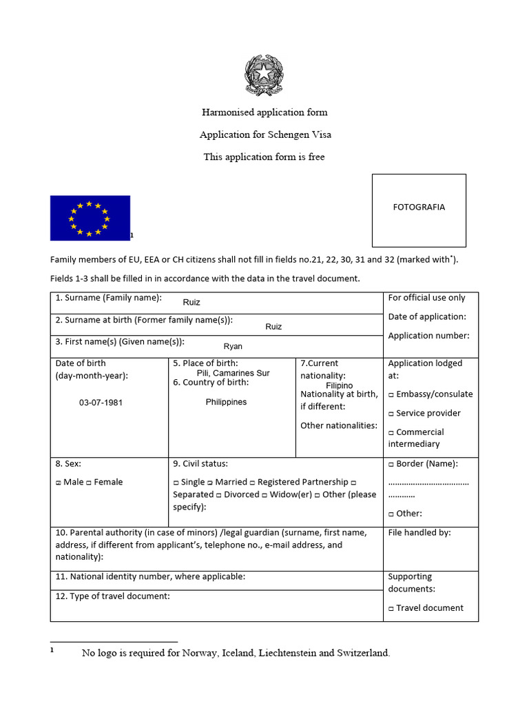 Application-Form Italy Ryan Ruiz | PDF | Travel Visa | Debit Card