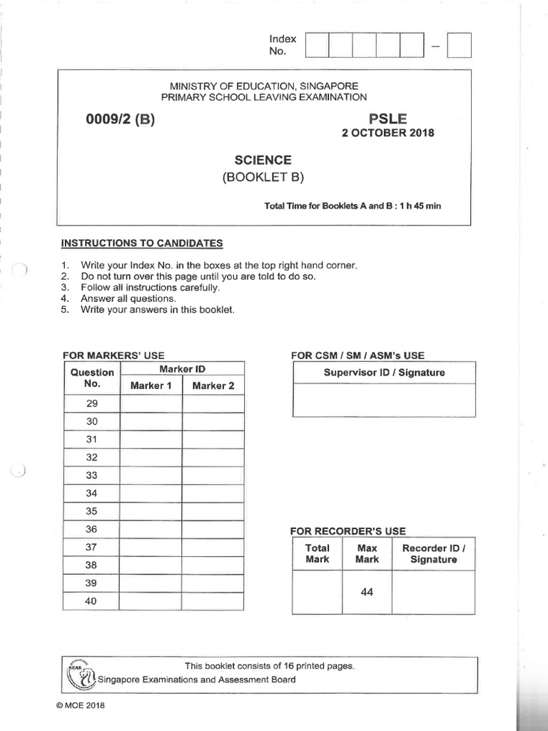 PSLE Science 2018 - Booklet B | PDF