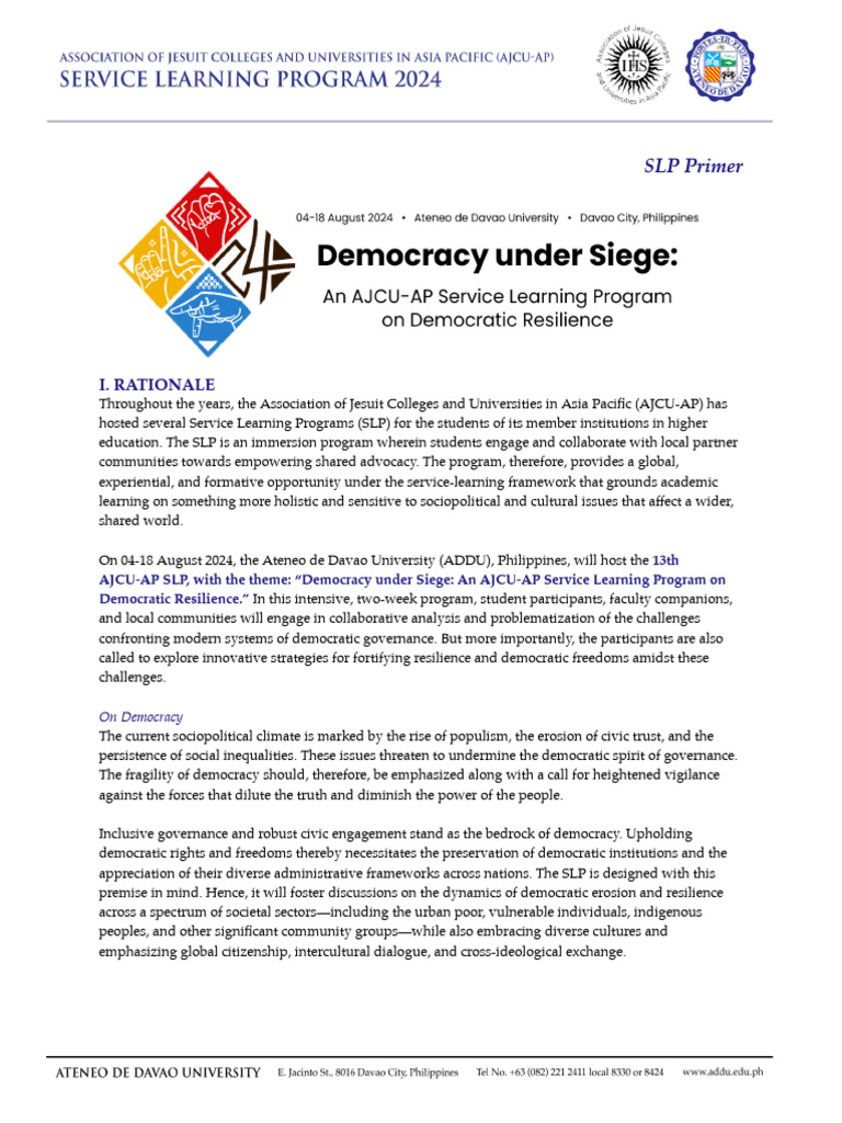 (Primer) AJCU-AP SLP 2024 | PDF | Service Learning | Learning