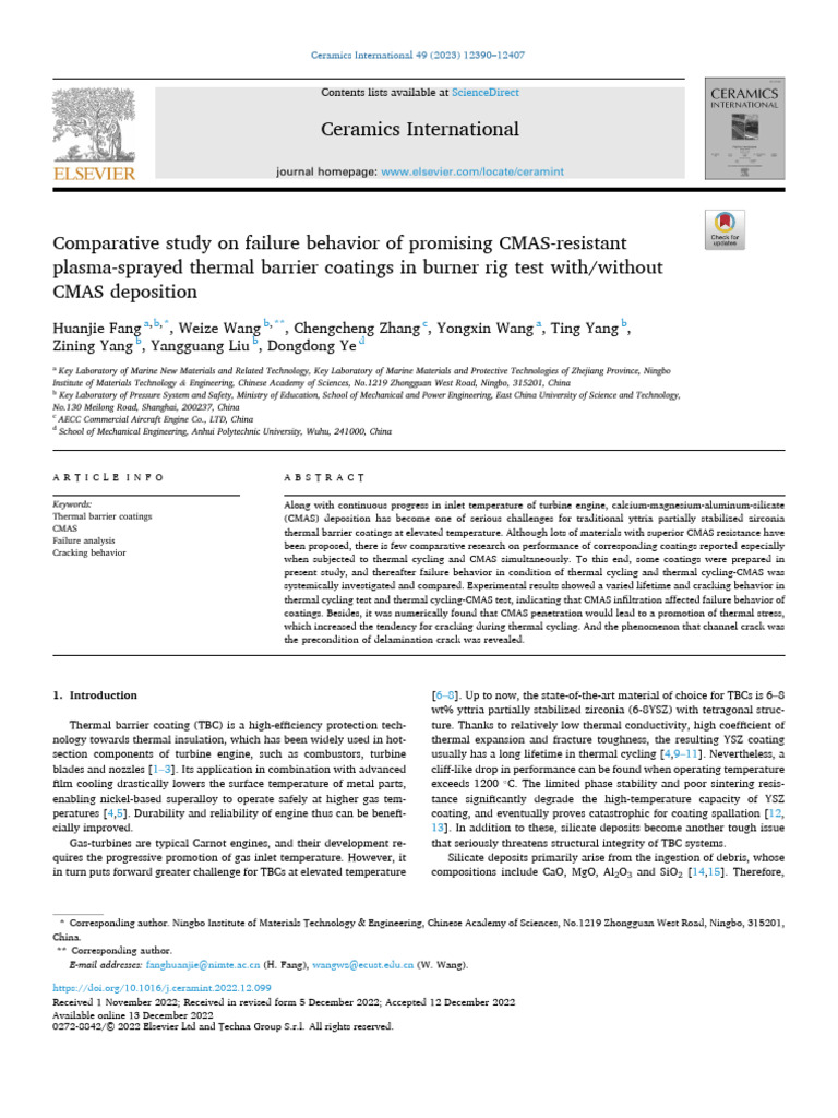 CMAS-Resistant Thermal Barrier Coatings | PDF | Mechanical Engineering ...