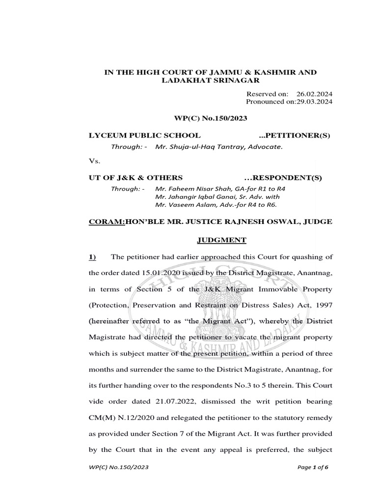 lyceum public school | PDF | Appeal | Judgment (Law)