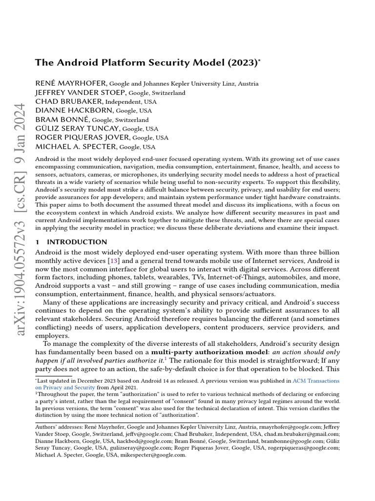 Android Security Model 2023 | PDF | Android (Operating System) | Mobile App