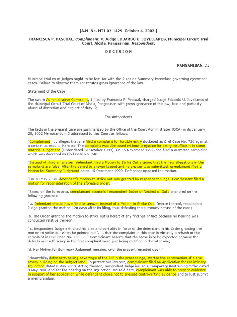 Judge Sanctioned for Ignorance in Ejectment Case | PDF | Complaint | Lawsuit