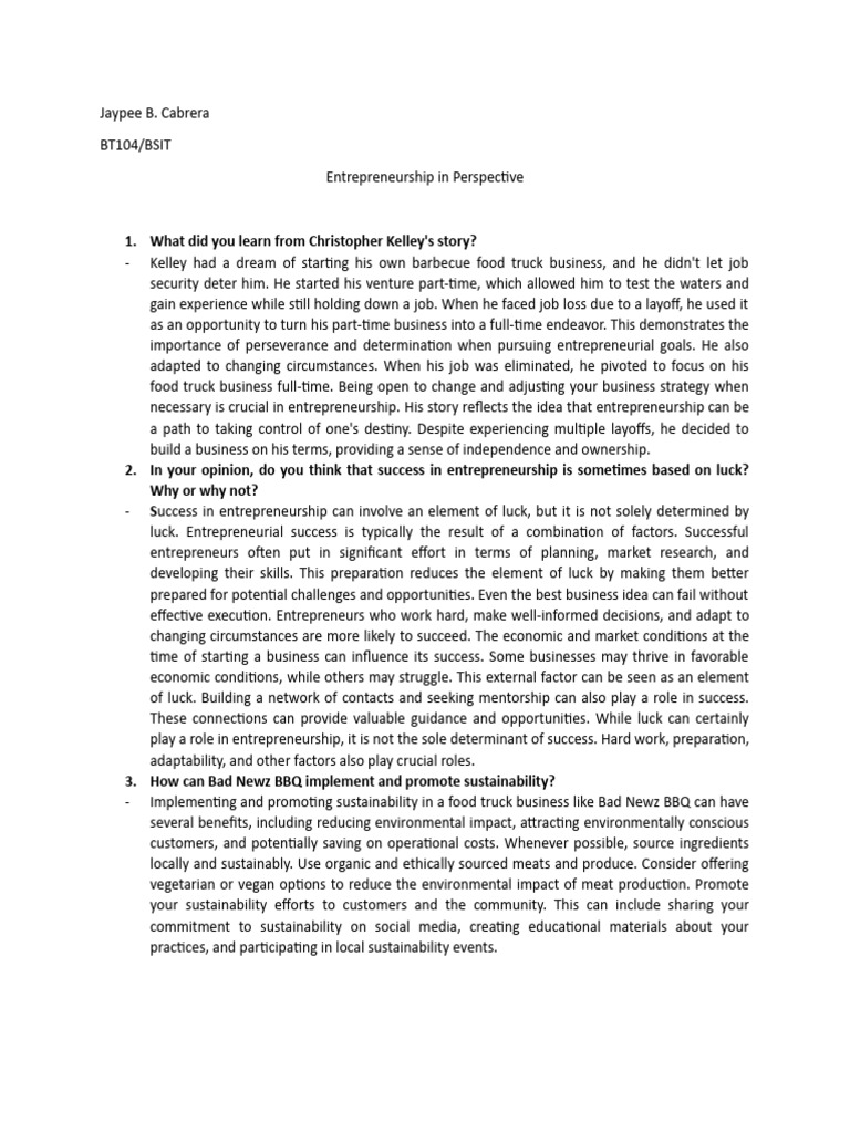 Entrepreneurship Insights from BBQ Success | PDF | Entrepreneurship ...