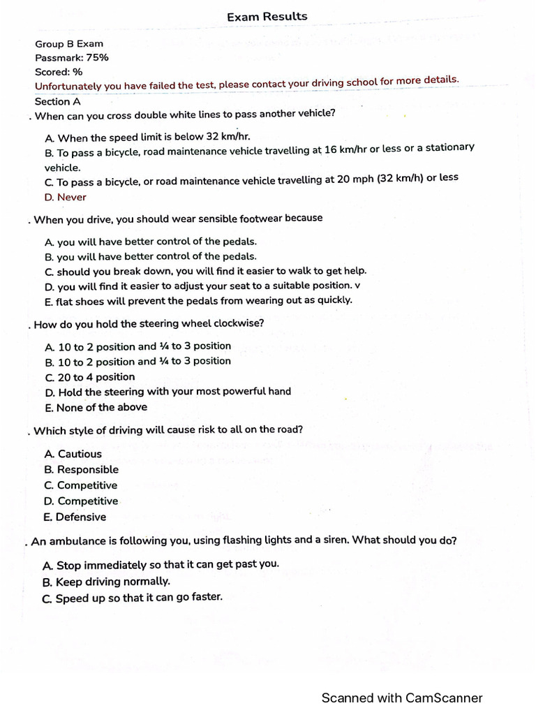 Driving Sample Qns | PDF
