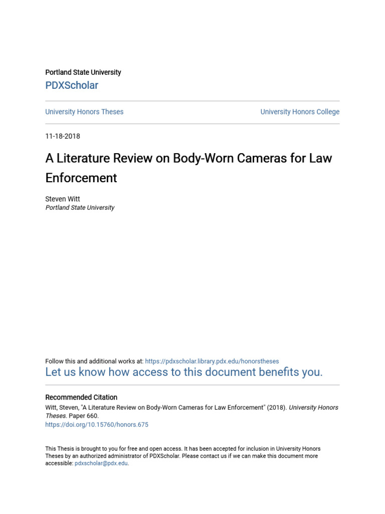 A Literature Review On Body-Worn Cameras For Law Enforcement WITT | PDF | Privacy | Thesis