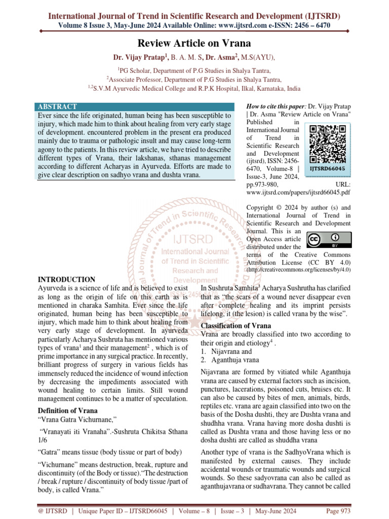 Review Article On Vrana | PDF | Ayurveda | Wound