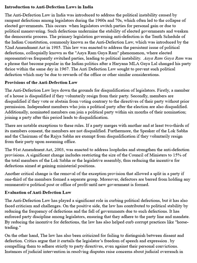 Anti Defection Law by AFREEN SHAH | PDF | Government | Justice