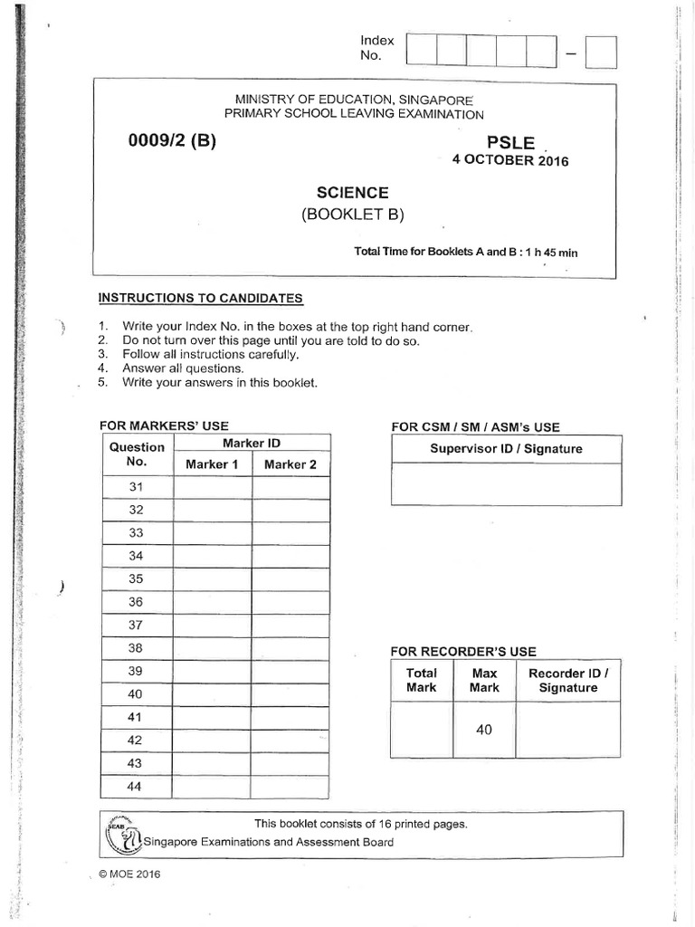 PSLE Science 2016 Booklet B | PDF