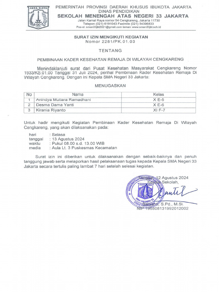 Surat Tugas Pembinaan Kader Kesehatan Remaja | PDF Surat Tugas Pembinaan Kader Kesehatan Remaja | PDF