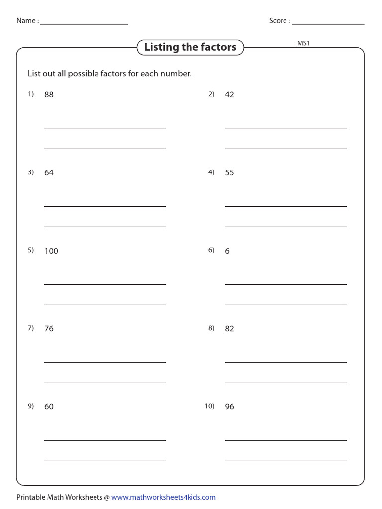 Factor Lists for Common Numbers | PDF