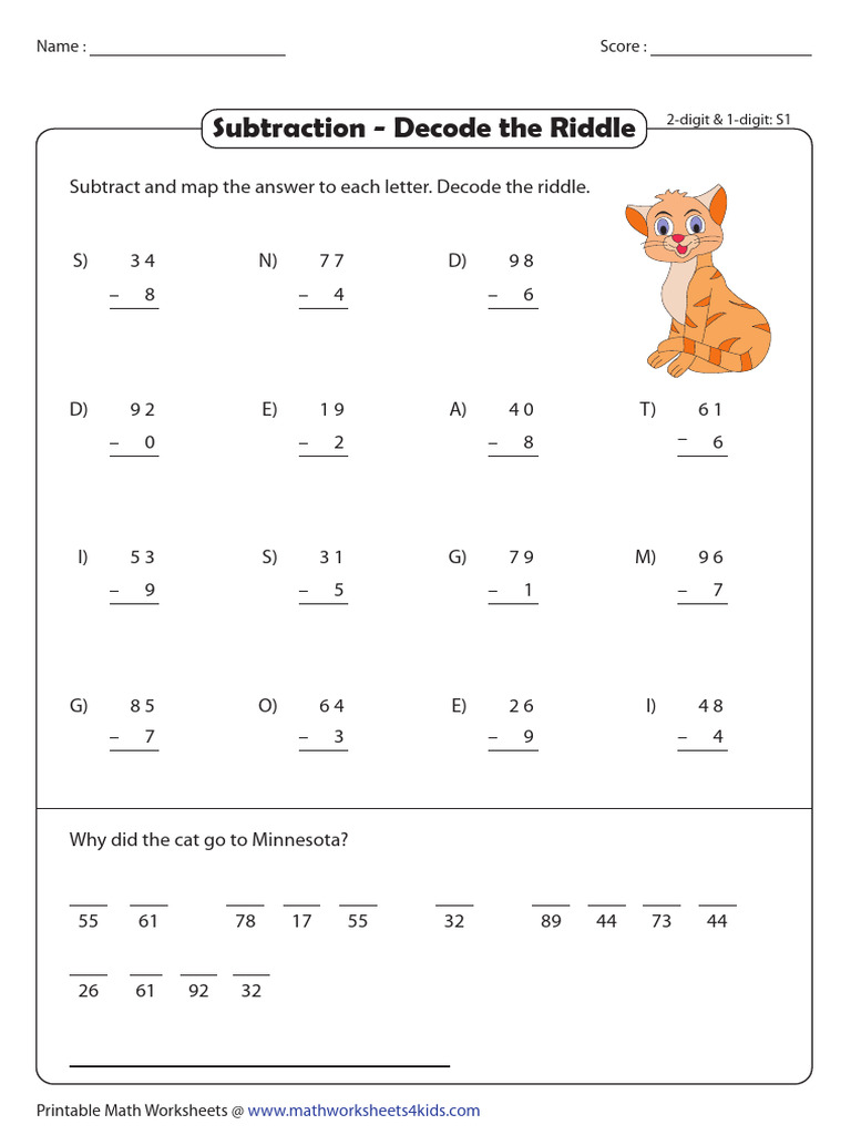 Subtraction Riddle Worksheets for Kids | PDF | Teaching Methods & Materials