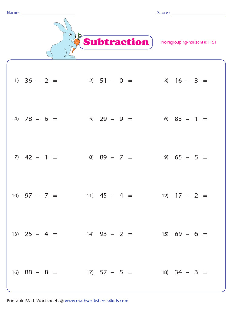 Worksheets 2nd Grade Subtraction Standard Noregroup Hor All | PDF