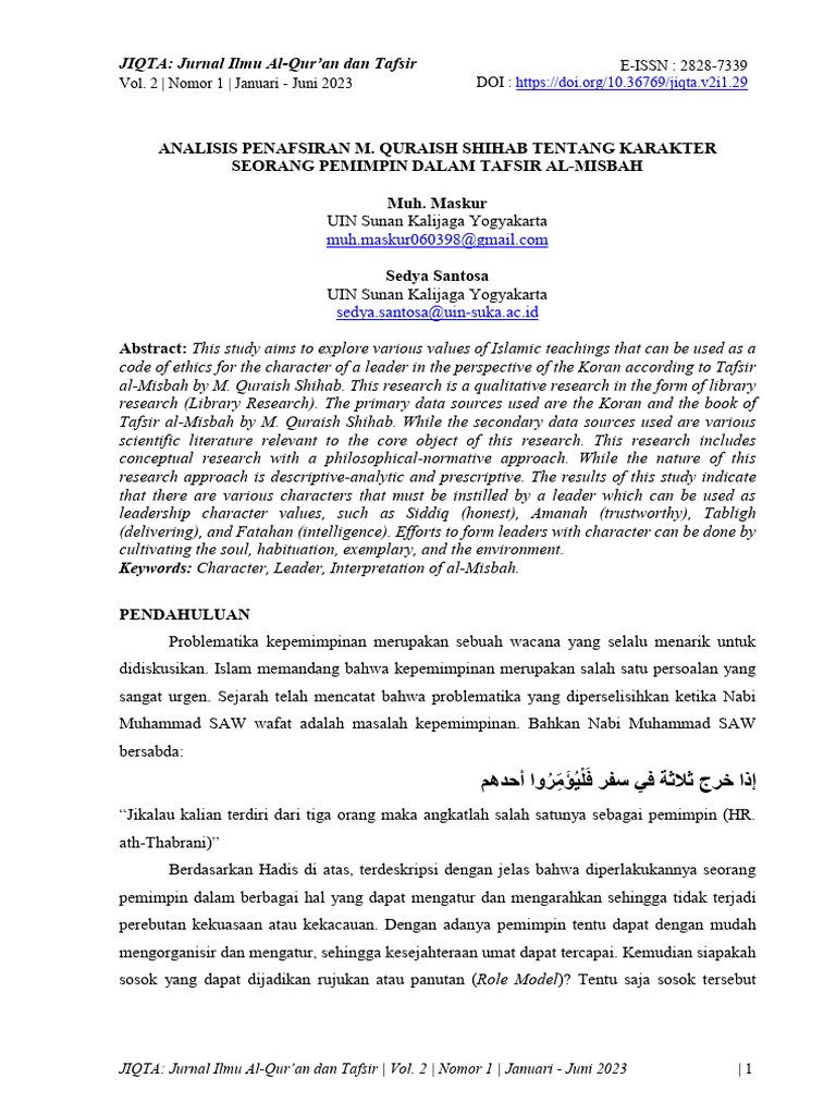 Analisis Penafsiran M Quraish Shihab Tentang Karak | PDF | Karier & Perkembangan | Ilmu Sosial