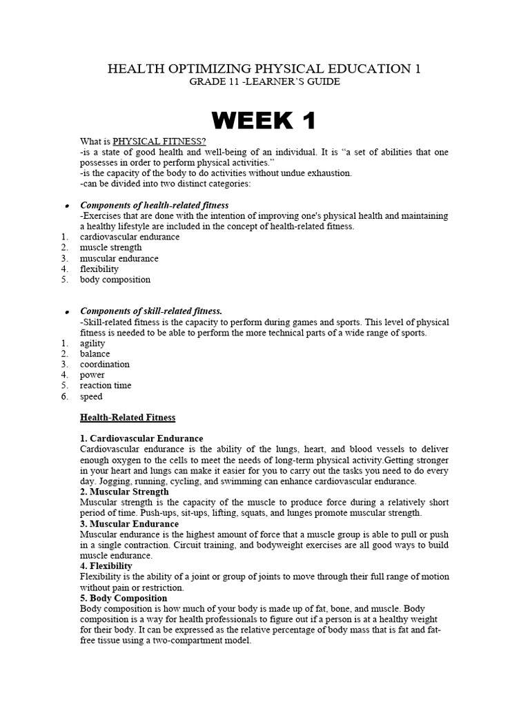 Pe1 Week 1-Learner's Guide | PDF | Physical Fitness | Flexibility (Anatomy)