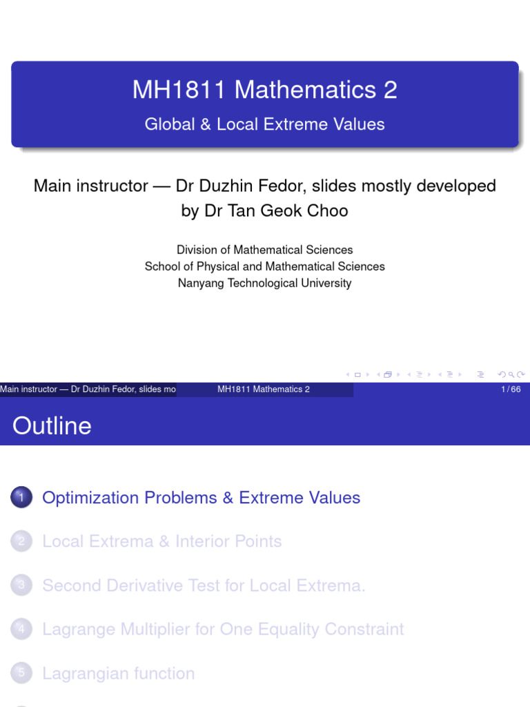 MH1811 Lecture 4 Optimization Printable | PDF | Analysis | Mathematical Relations