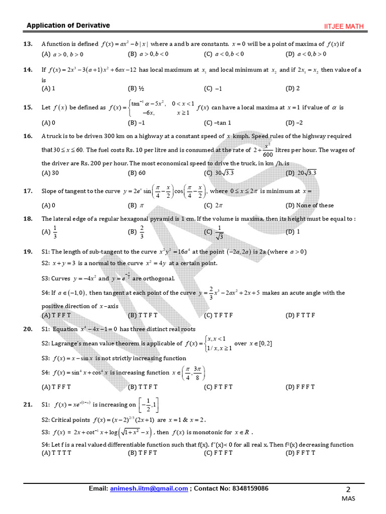 Application of Derivate-1 (ADV) - 2 | PDF | Monotonic Function | Mathematical Analysis