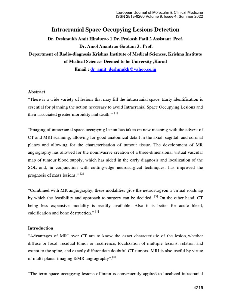 Intracranial Space Occupying Lesions Study | PDF | Brain Tumor ...