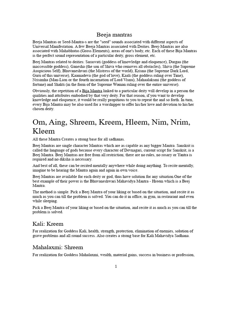 Beeja Mantras PDF Mantra Devi