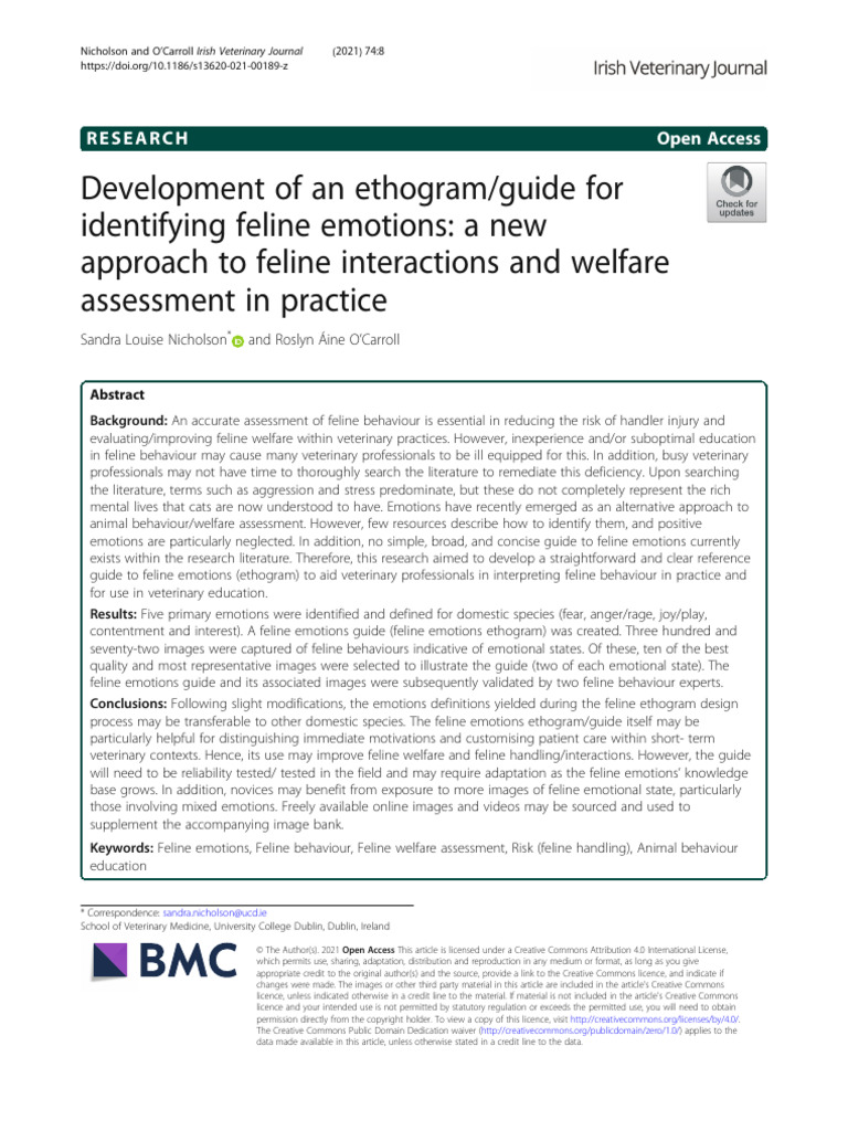 Development of An Ethogram/guide For Identifying Feline Emotions: A New ...