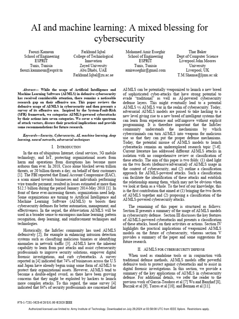 AI/ML in Cybersecurity: Defense and Offense | PDF | Artificial ...