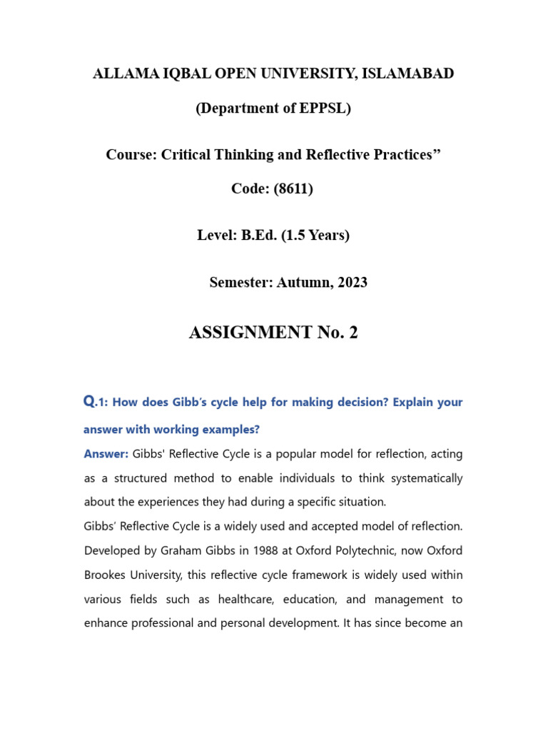 8611 Assignment 2 Complete | PDF | Teachers | Reflective Practice