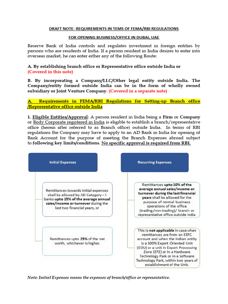 FEMA/RBI Rules for Indian Businesses in Dubai | PDF | Reserve Bank Of ...
