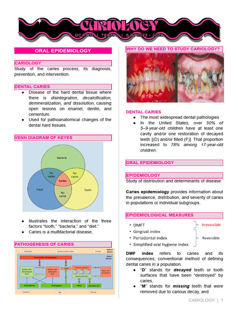 Cariology (Dca1 31) Notes | PDF | Human Tooth | Dentistry Branches