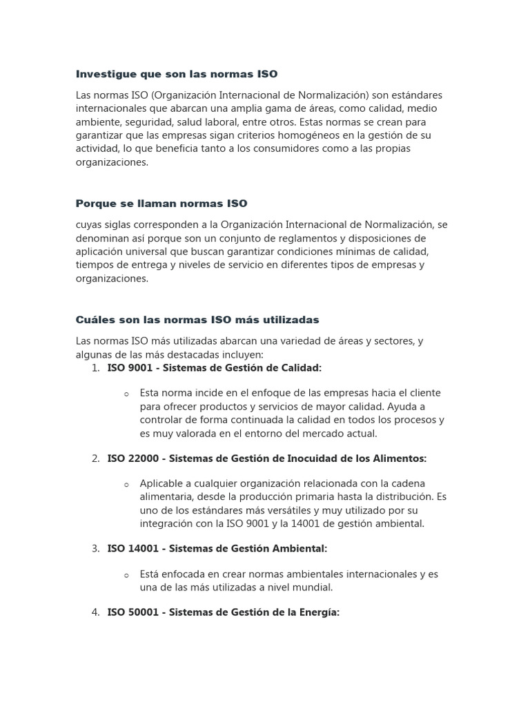 Tarea Normas ISO | PDF | Calidad (comercial) | Business