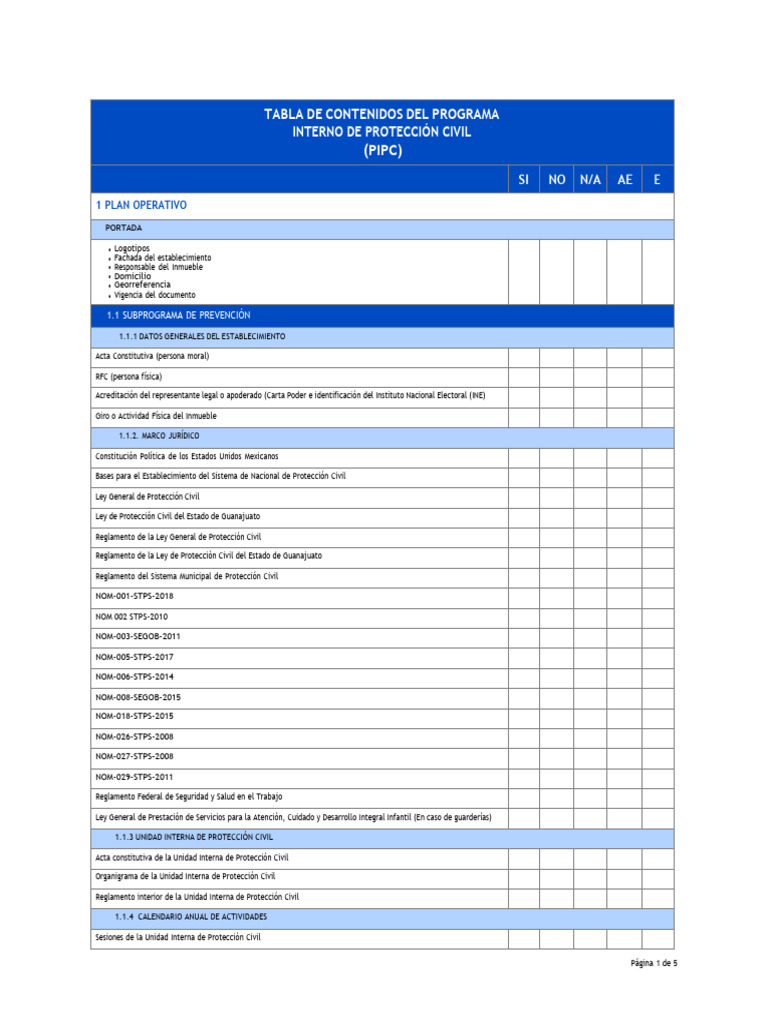 Tabla de Contenidos Pipc | PDF | Defensa Civil | Gases
