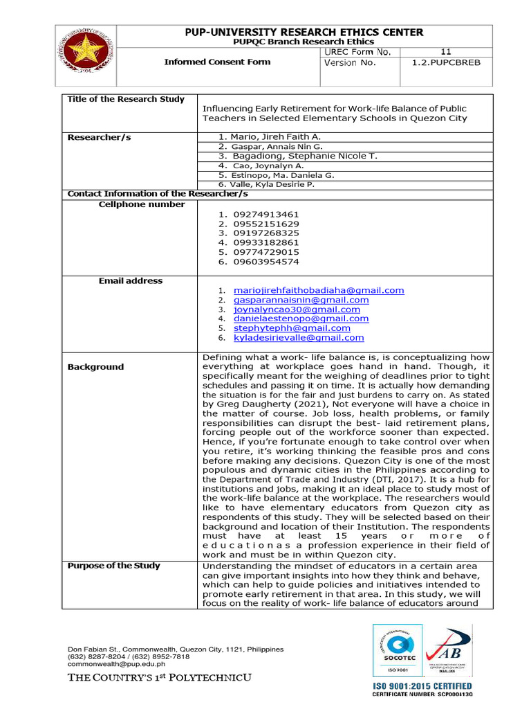 Urec 11 (Final) | PDF | Informed Consent | Questionnaire