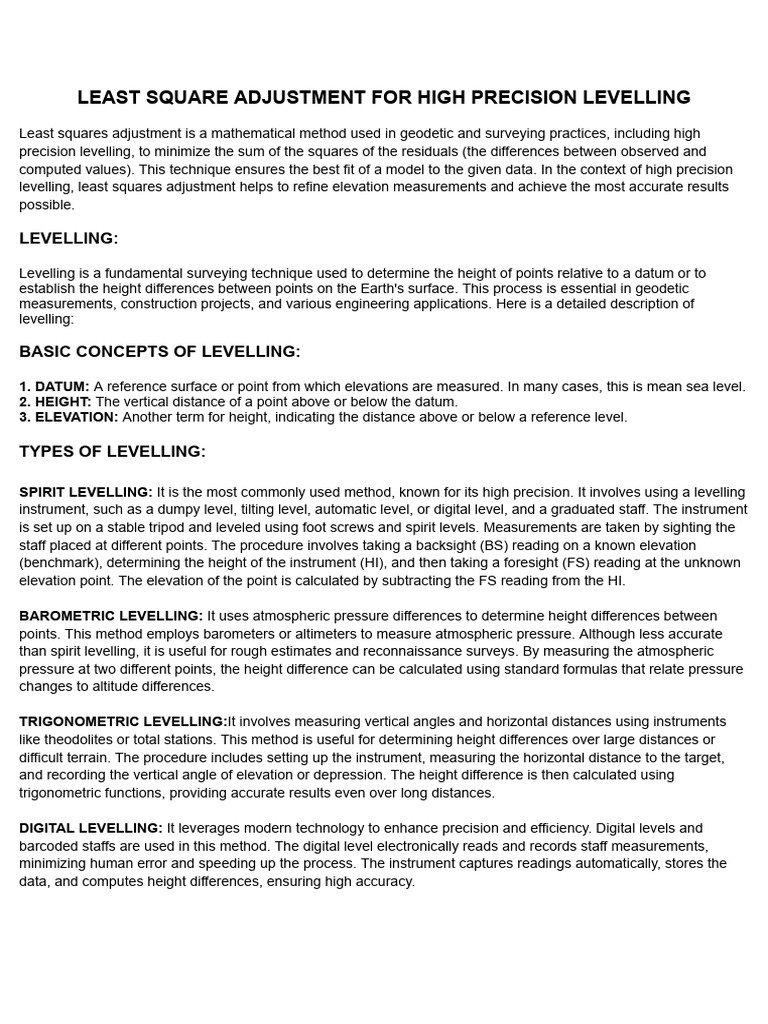 Least Square Adjustment For High Precision Levelling | PDF | Least Squares | Variance