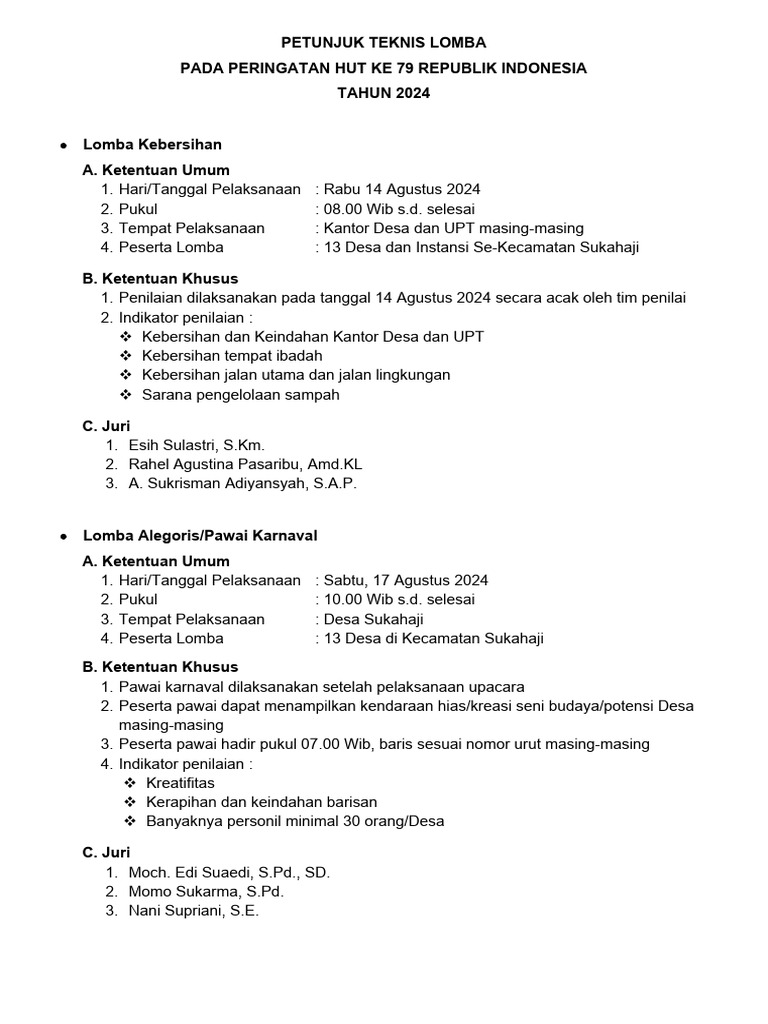 Petunjuk Teknis Lomba | PDF