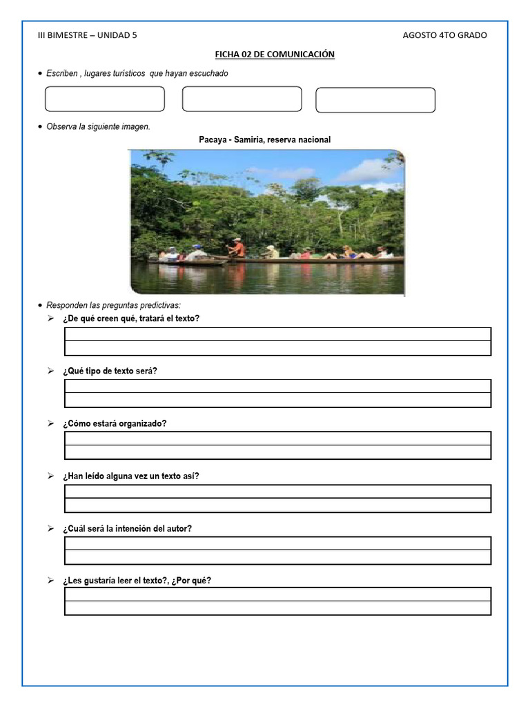 FICHA DE COMUNICACION LEE Texto Descriptivo de Lugar | PDF | Hogar ...