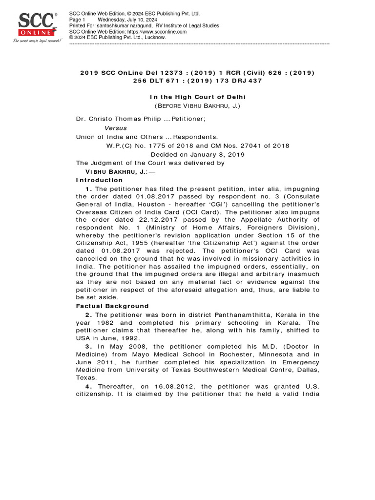 DR Christo Thomas V Union of Inida | PDF | Justice | Crime & Violence