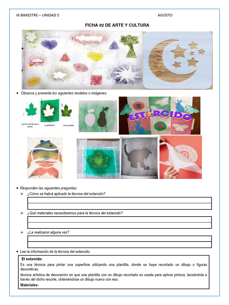 4° ARTE - FICHA Técnica Del Estarcido | PDF | Pinturas | Dibujo