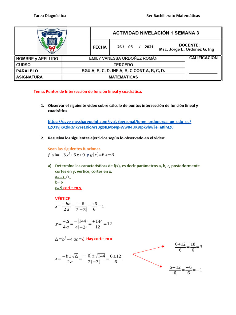 Tarea de Nivelación 1 EMILY ORDOÑEZ | PDF | Análisis matemático