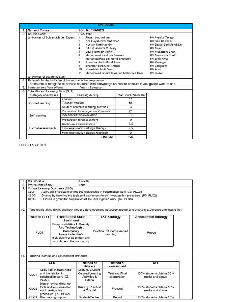 Silibus Dca 1143 Soil Mechanics - Mac 2021 | PDF | Lecture