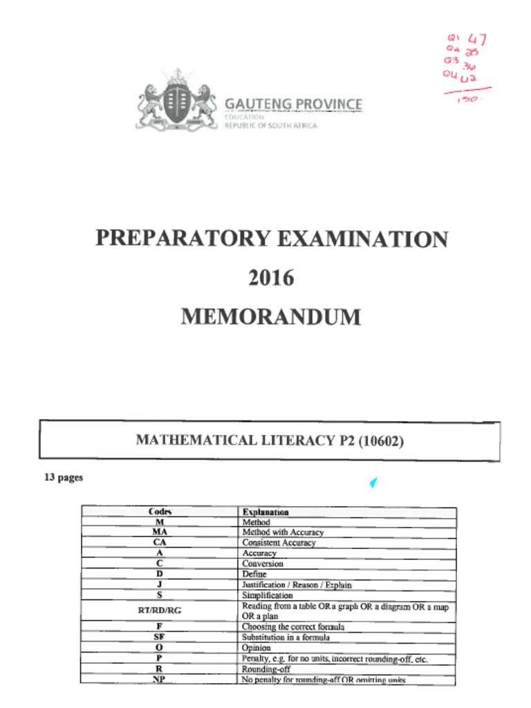Mathematical Literacy Paper 2 Memo | PDF
