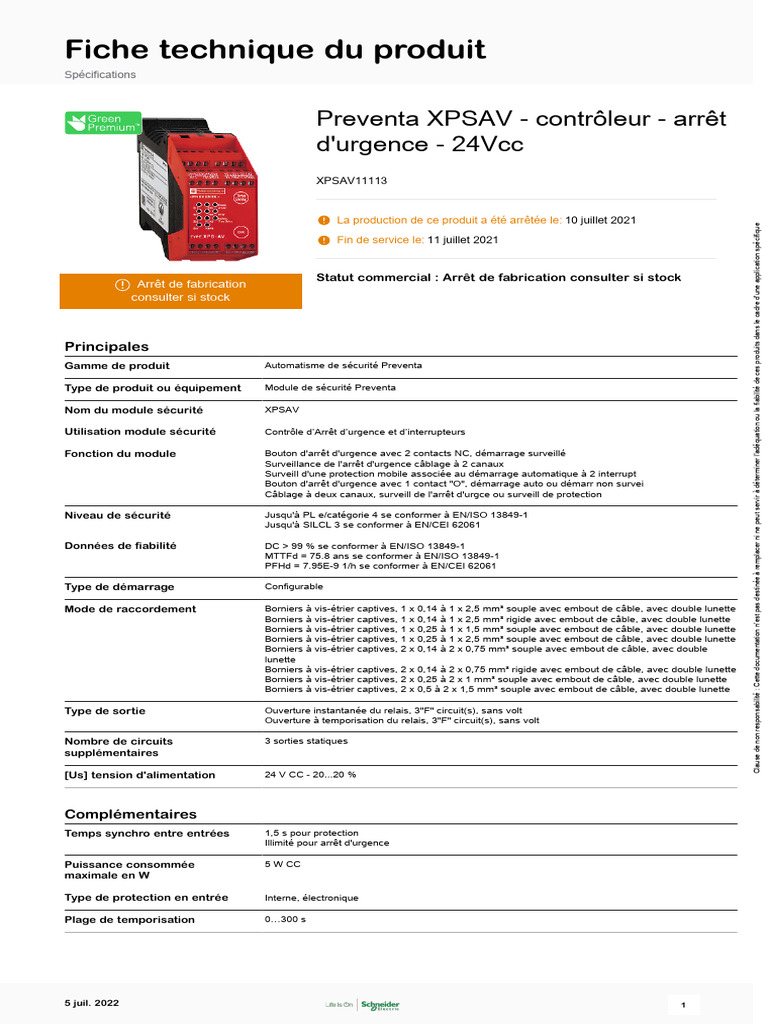 Module de sécurité XPSAV11113 | PDF | Connectique | Énergie électrique