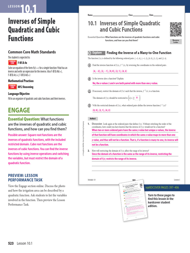 Inverses of Simple Quadratic and Cubic Functions: Engage | PDF | Function (Mathematics ...