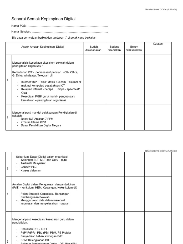 Senarai Semak Projek MDL | PDF