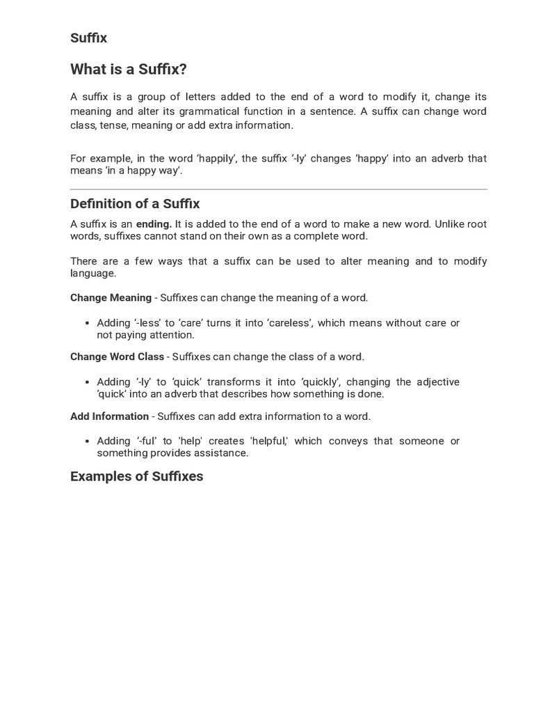 What Is A Suffix - Definition and Examples - Teaching Wiki | PDF ...