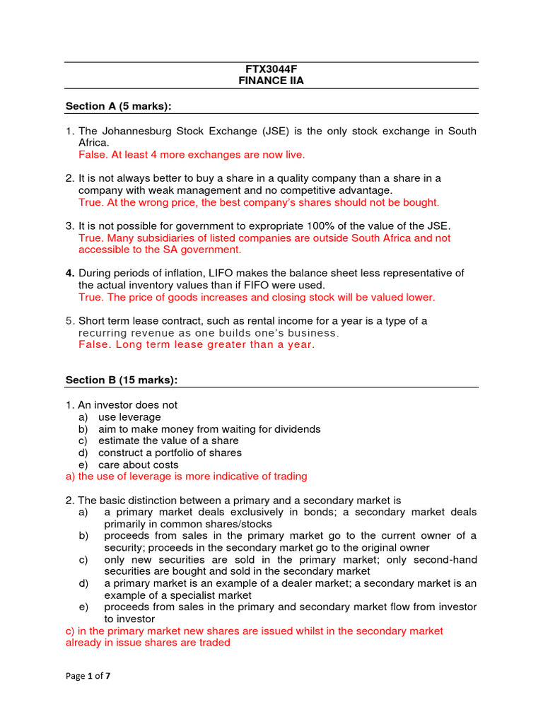 2021 FTX3044F Test 1 Solutions | PDF | Stocks | Investing